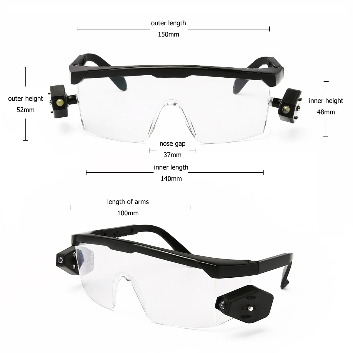 En166 Anti Impact Uv Protection Adjustable Working Led Safety Glasses ...