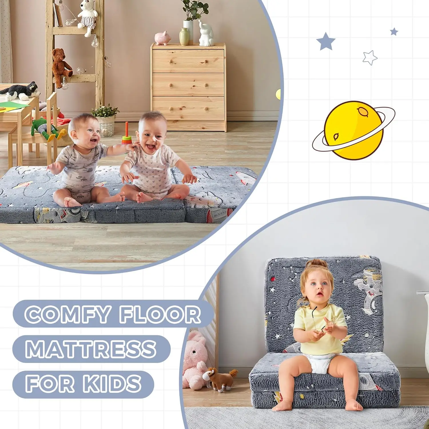 Kids Out Chair Bed Tri Fold Mattress Fold up Children Sofa Convertible ...