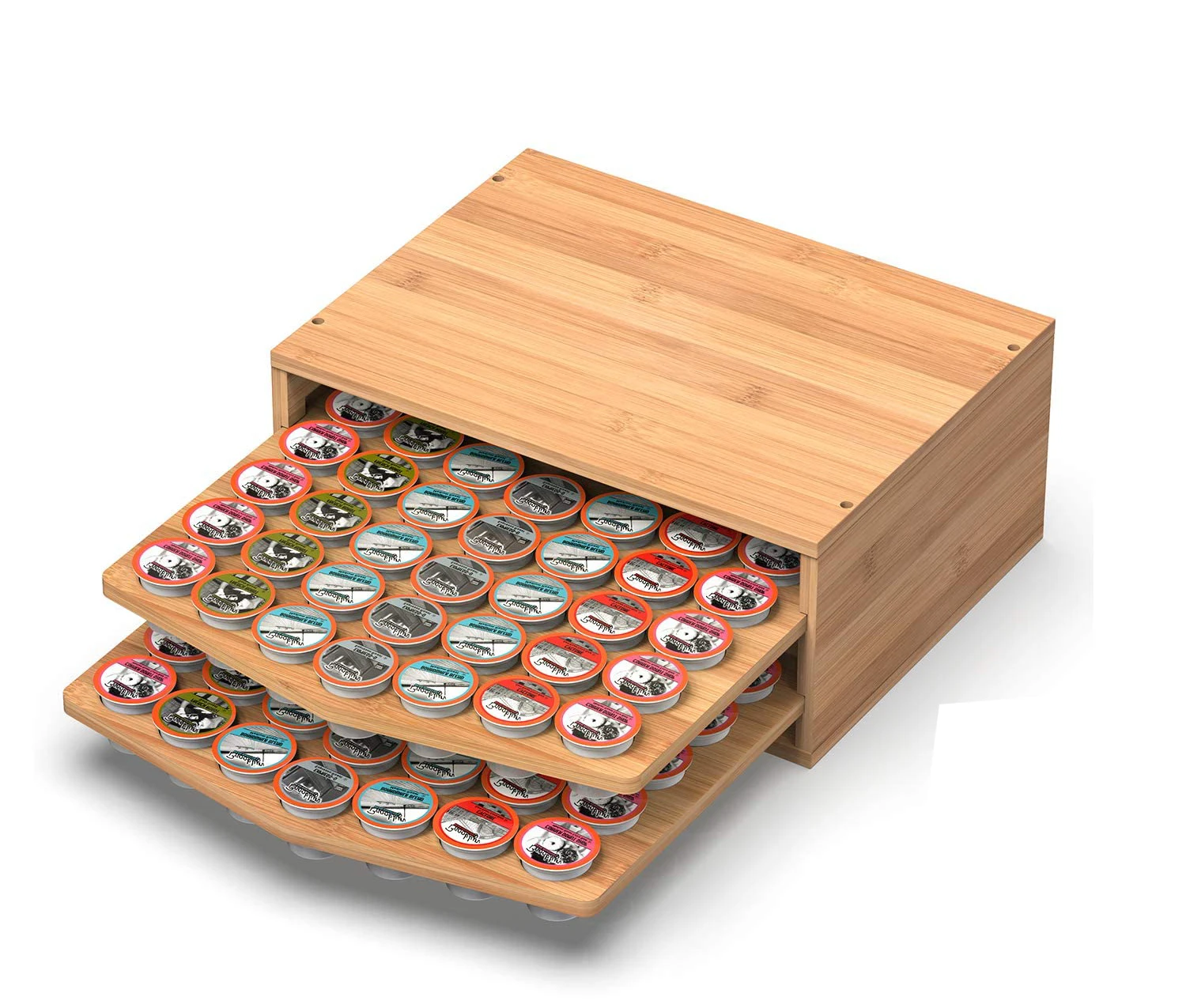 2-tier Bamboo Coffee Pod Capsule Holder Storage Organizer With Drawer ...