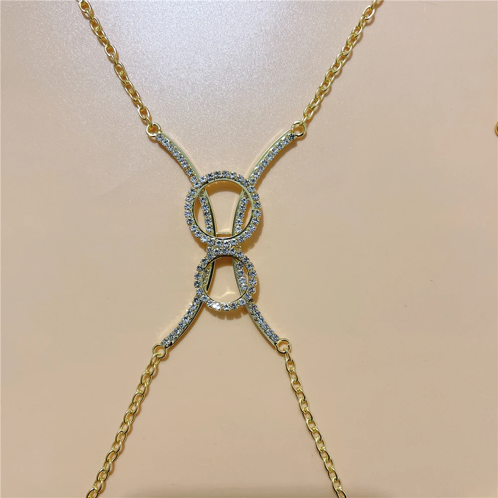 2022 New Rhinestone Chest Bracket Bra Chain For Women Double Circle ...