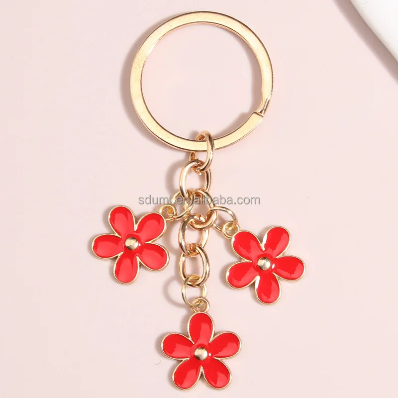 Cute Enamel Keychain Colorful Sakura Flower Key Ring Sweet Key Chains ...