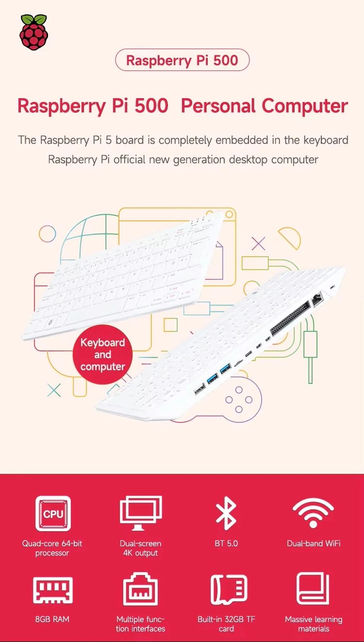 Original Raspberry Pi 500 Keyboard Type US All-in-one Development Board ...