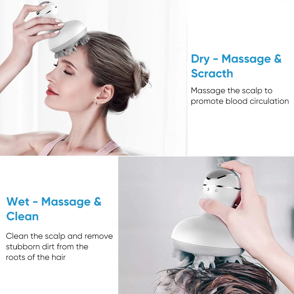 Cordless Handheld Silicone Head Massager Cordless Hair Scalp Massager ...