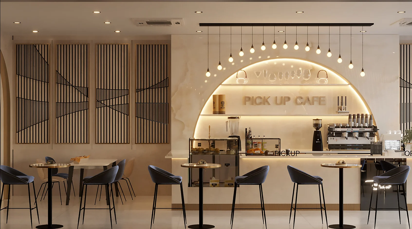 Cafe Marble Table - Modern Coffee Shop Bar Counter Design