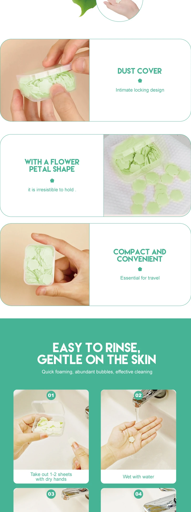 KELEE Dissolvable Soap Paper Sheets Mini Disposable Portable Petal Soap ...