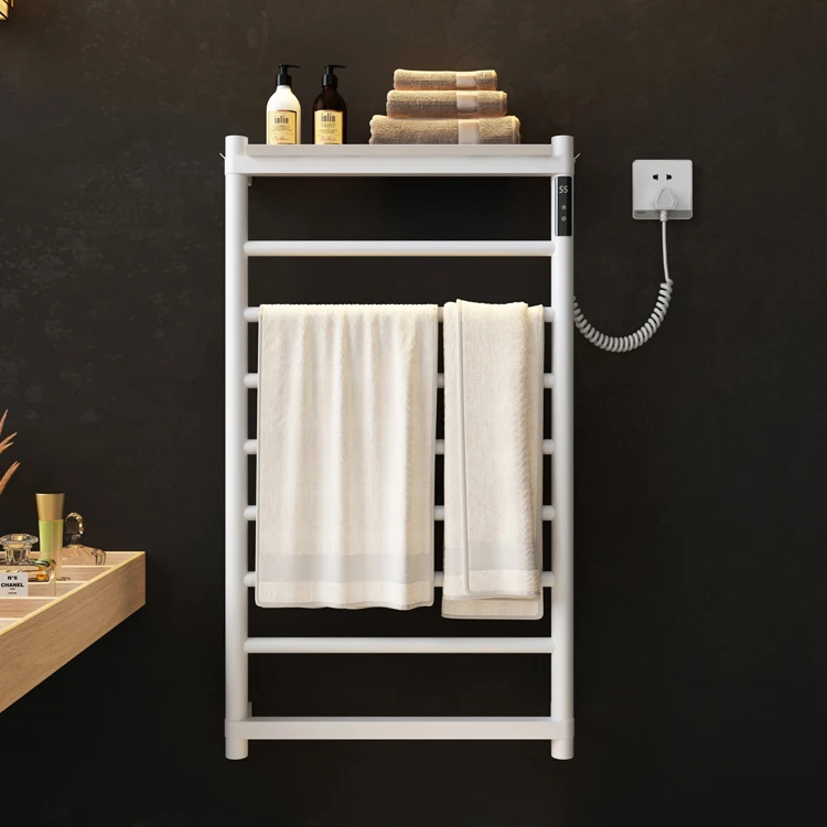 Modern Bathroom Electric Heated Towel Rack with Shelf Heating Drying ...