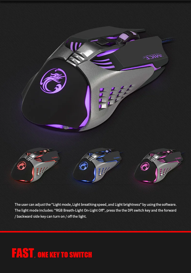 Imice V5 USB Optical Gaming Mouse - 3200dpi & 7buttons