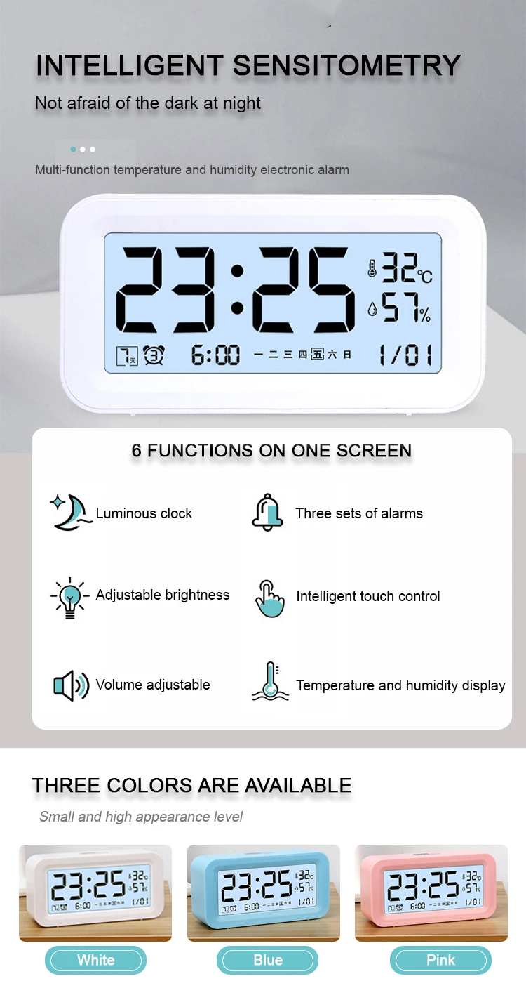 Veinasa-HT-3W Hygrometer Digital Smart Alarm Clocks for Kids Students ...