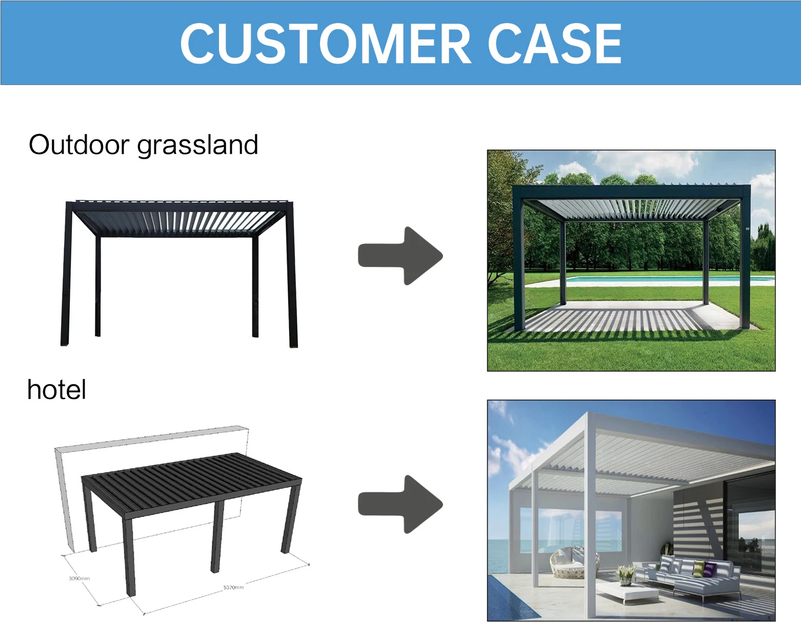 Waterproof Aluminum Louvered Roof Pergola - 3X3M to 6X4M, OEM