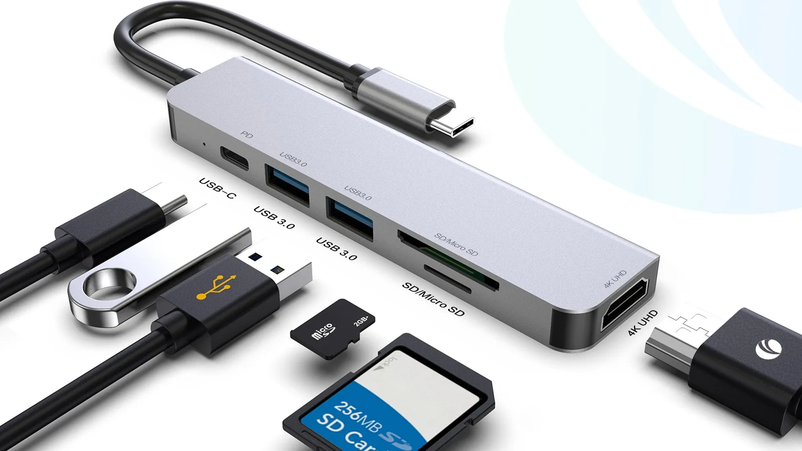 Vcom 6 Ports Usb Type C Docking Usb C To Hdmi 4k 30hz Uhd Sd Tf 60w Pd3.0 Charge Hub On Desk ...