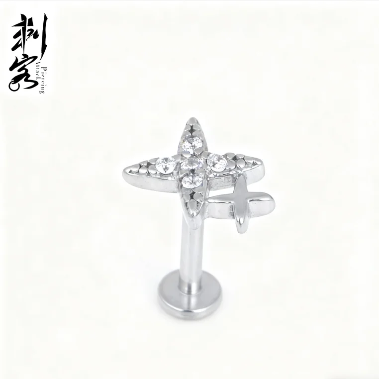 Stainless Steel Internally Threaded Double Star Cross with CZ Top ...
