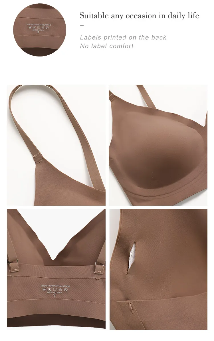 Sharicca No Wire Smooth One Piece Ice Silk 4 Colors V Neck Bra
