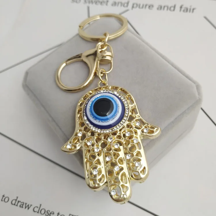 Lucky Diamond Evil Eyes Keyring Hamsa Hand Metal Rhinestone Crystal ...