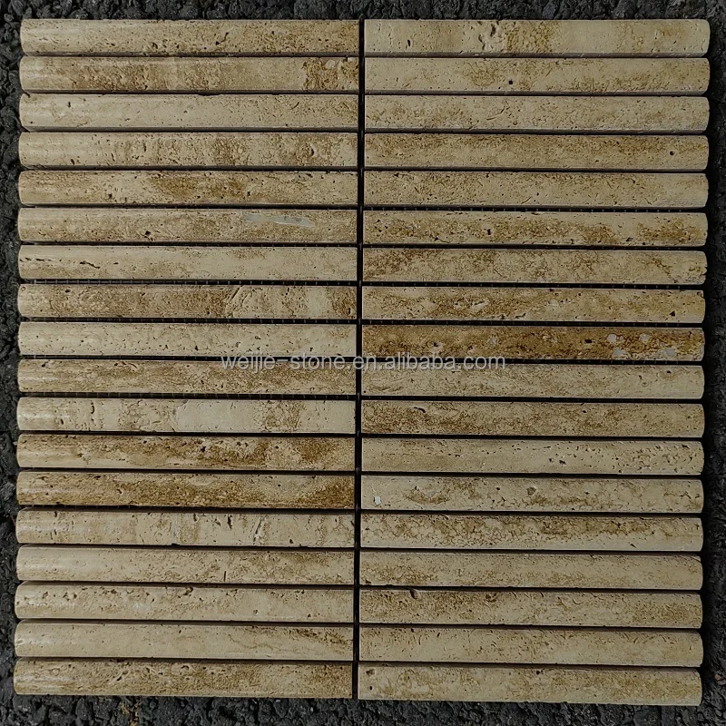 Bamboo Shaped Beige Travertine Mini 3d Stack Flute Marble Mosaic Tiles ...
