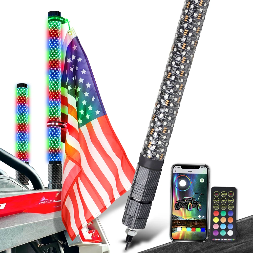 Pair Of Gen3 2ft/3ft Fat Led Bluetooth And Remote Lighted Whip Street ...