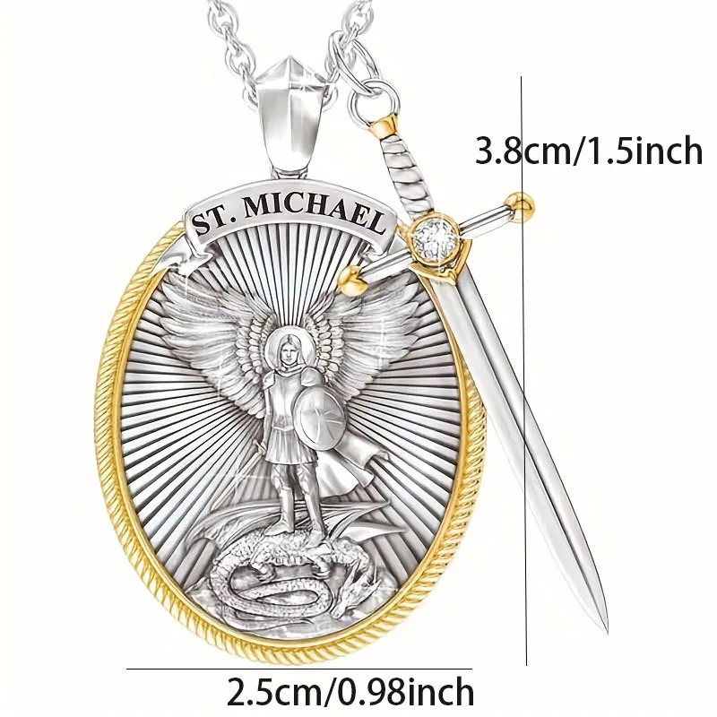 Archsword Round Shield Necklace Wings Cross Necklaces Catholic Saint ...