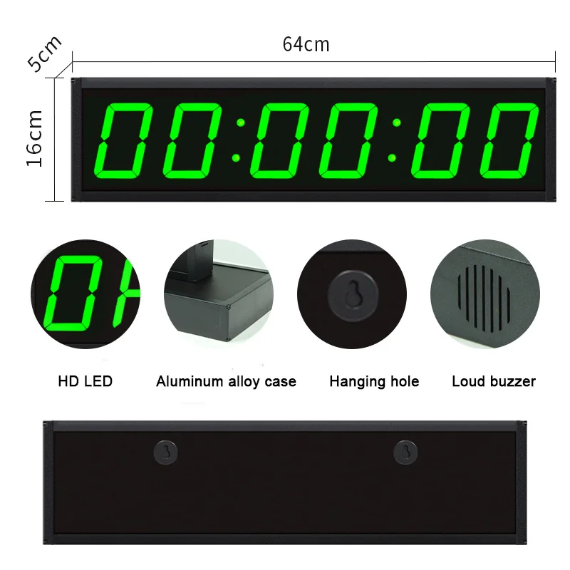 Green Color Large Hour Minute Second Display Programable Led Wall Clock ...