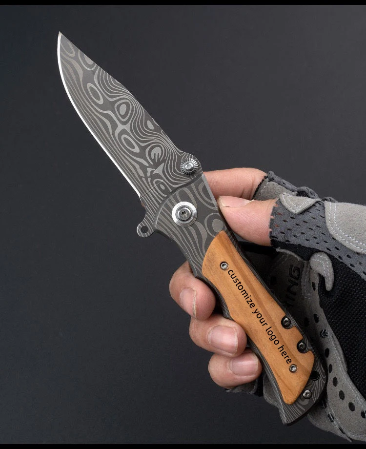 Wholesale Damascus Titanium Coating Blade with Wood Handle