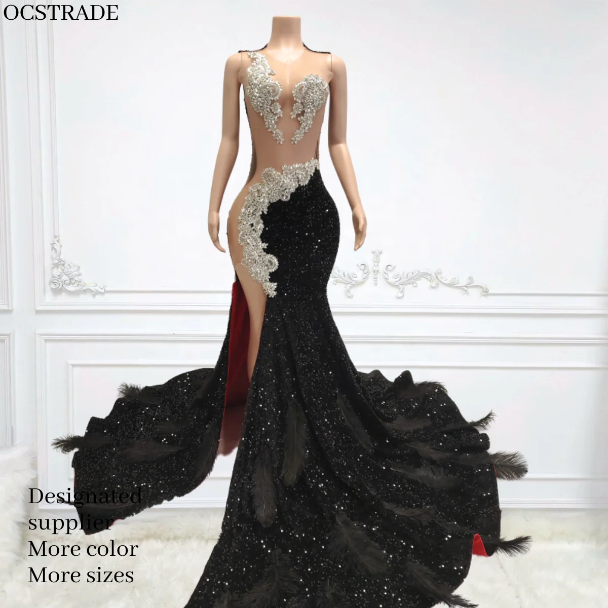 Ocstrade Fashion Design Elegant Ladies Black High Slit Prom Dresses ...