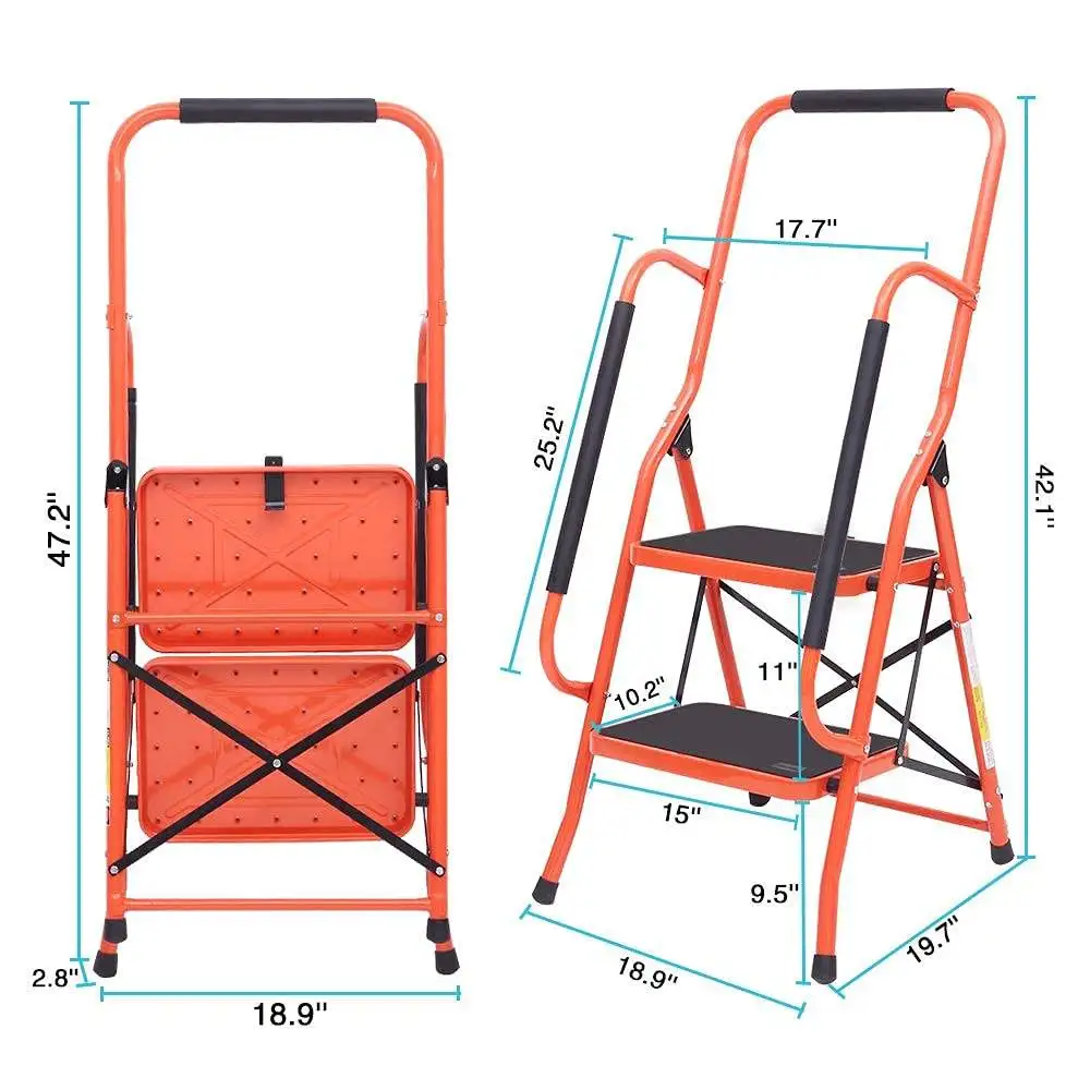 Folding 2-step Safety Step Ladder Padded Side Handrails Portable Heavy ...