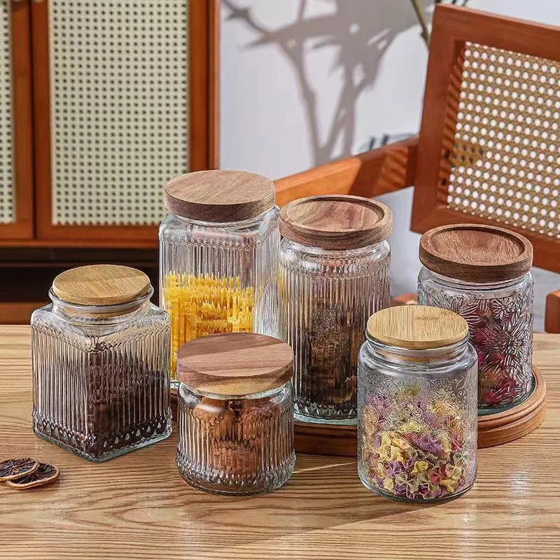 Embossed Pattern Food Storage Glass Jars - Durable & Decorative