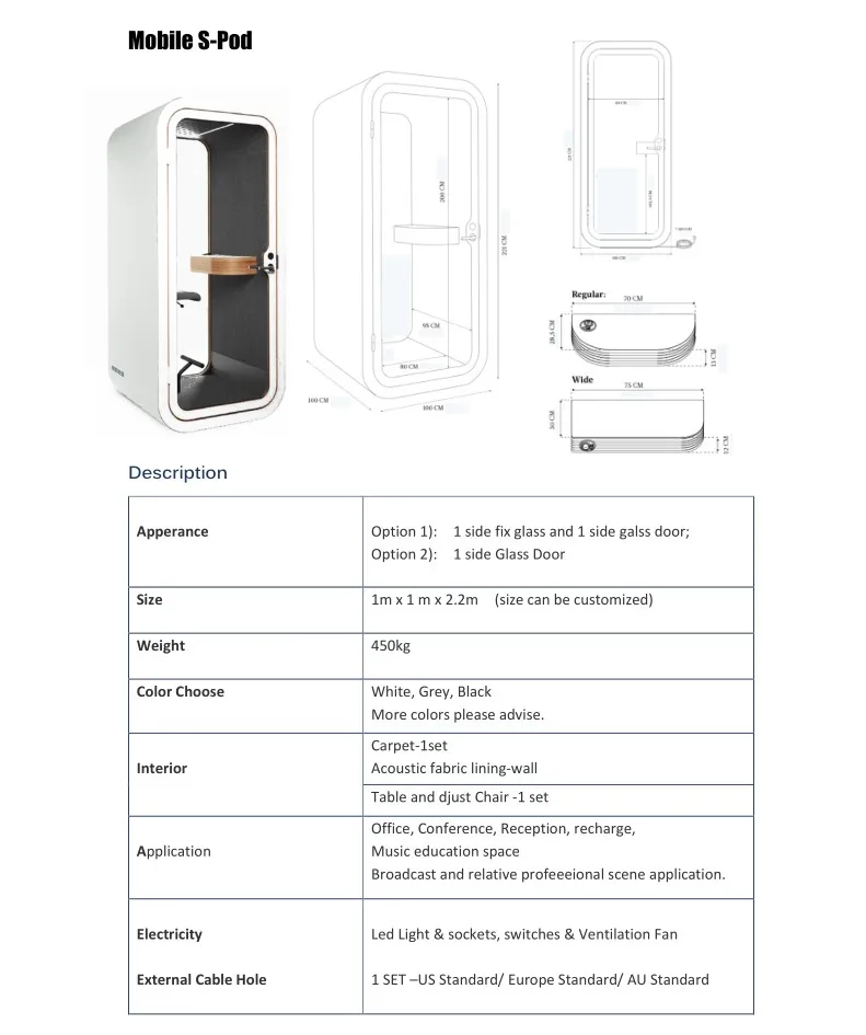 Indoor and Outdoor Phone Booth Office Pod