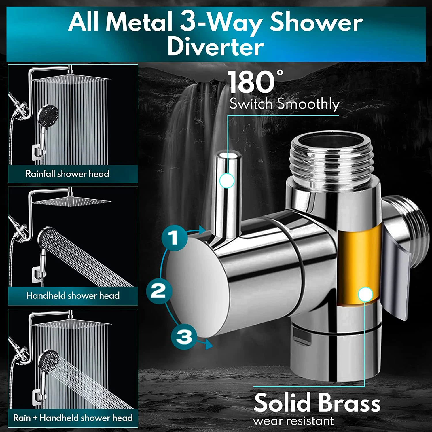 12'' Rain Shower Head 3-way Diverter With Arm Lock Joint 65'' Stainless ...