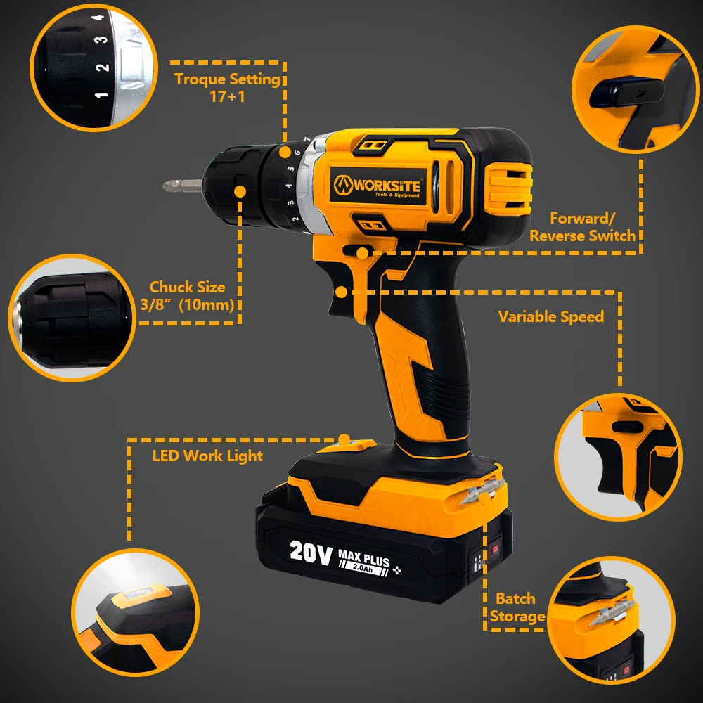 WORKSITE 20V Cordless Drill - Customized Power Tools Factory