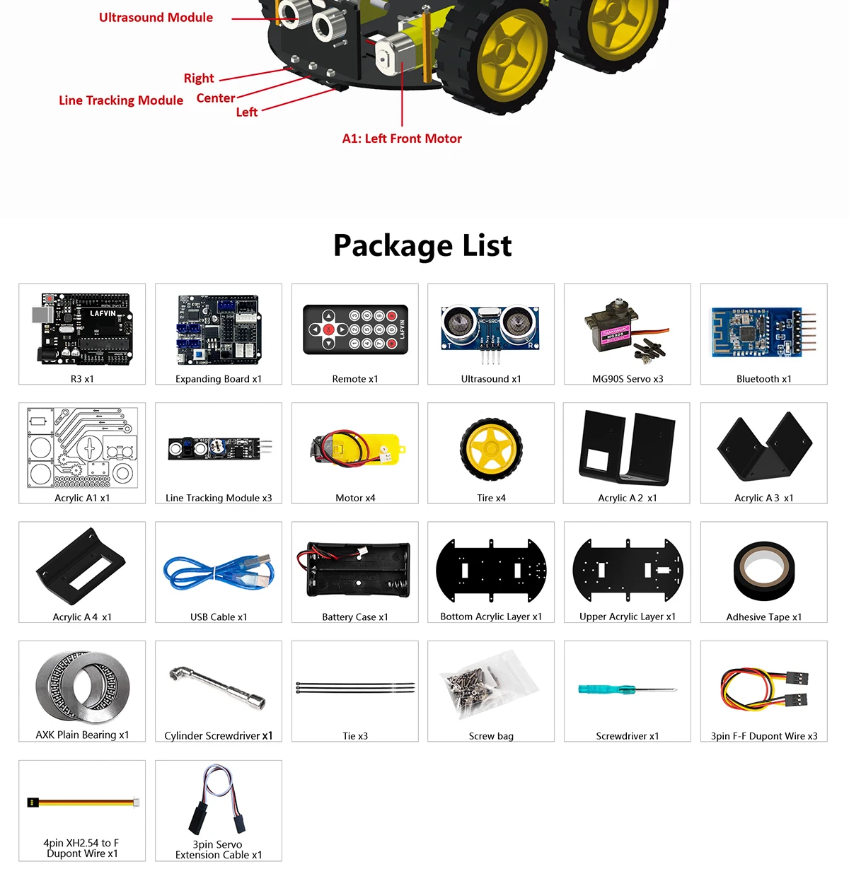 Lafvin Mechanical 4wd Robot Arm Car Kit Robot Arm Programmable Stem ...