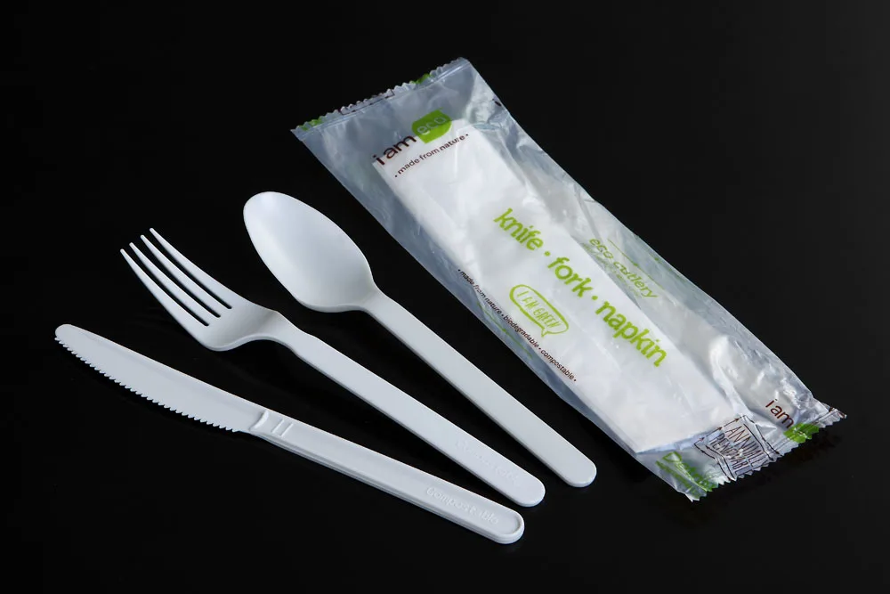 Compostable Cpla Disposable Biodegradable Plastic Cpla Cutlery Set with Knife Fork and Spoon ...