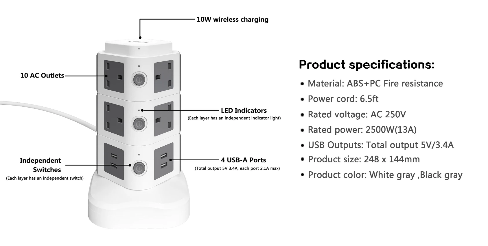 Desktop 10w Wireless Charger Best Tower Extension Socket Independent ...