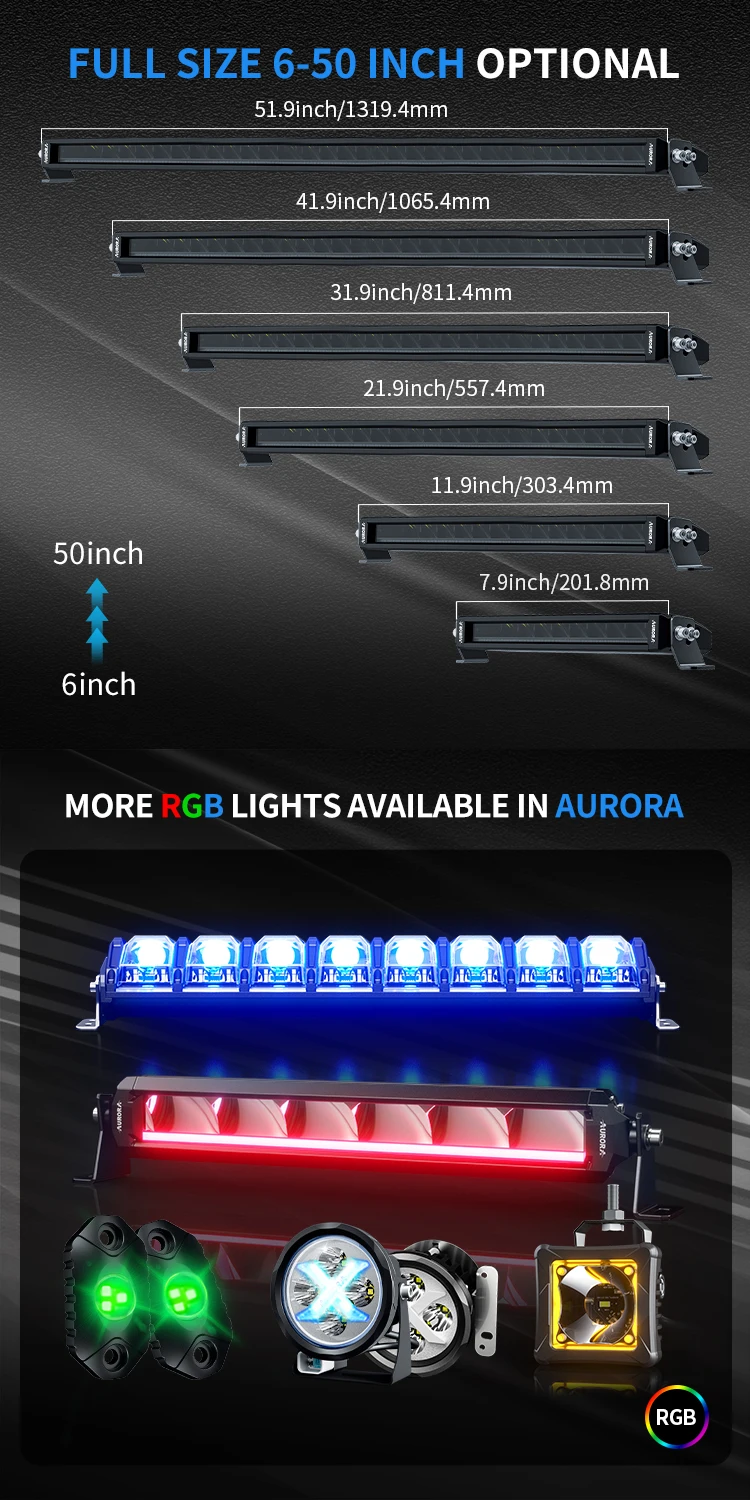 AURORA RGB IP69K Certified LED Light Bars for Offroad