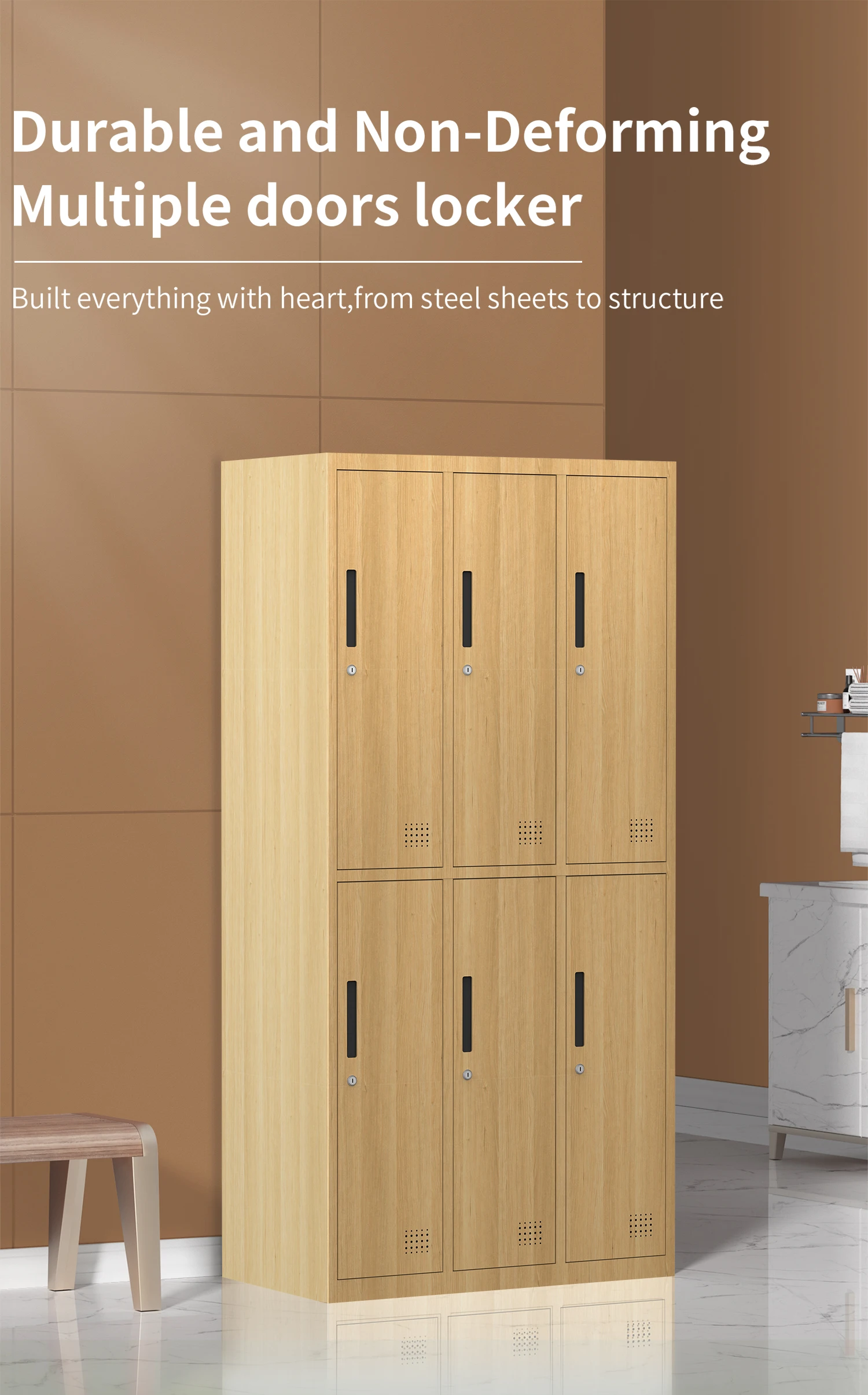 12 Compartment Steel Locker Shenzhen Commercial Cherry Wood Color ...