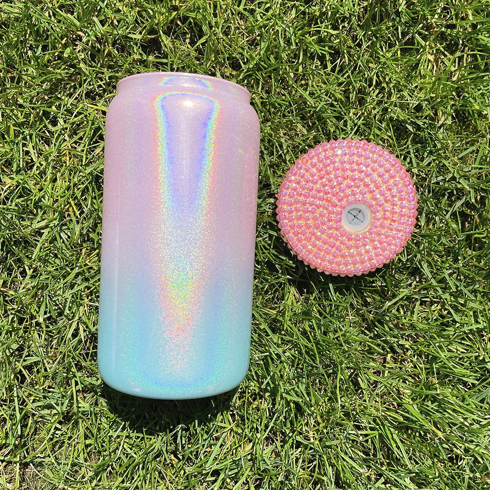 15oz 16oz Bling Lid Holographic Shimmer White Glitter Sublimation Blank ...