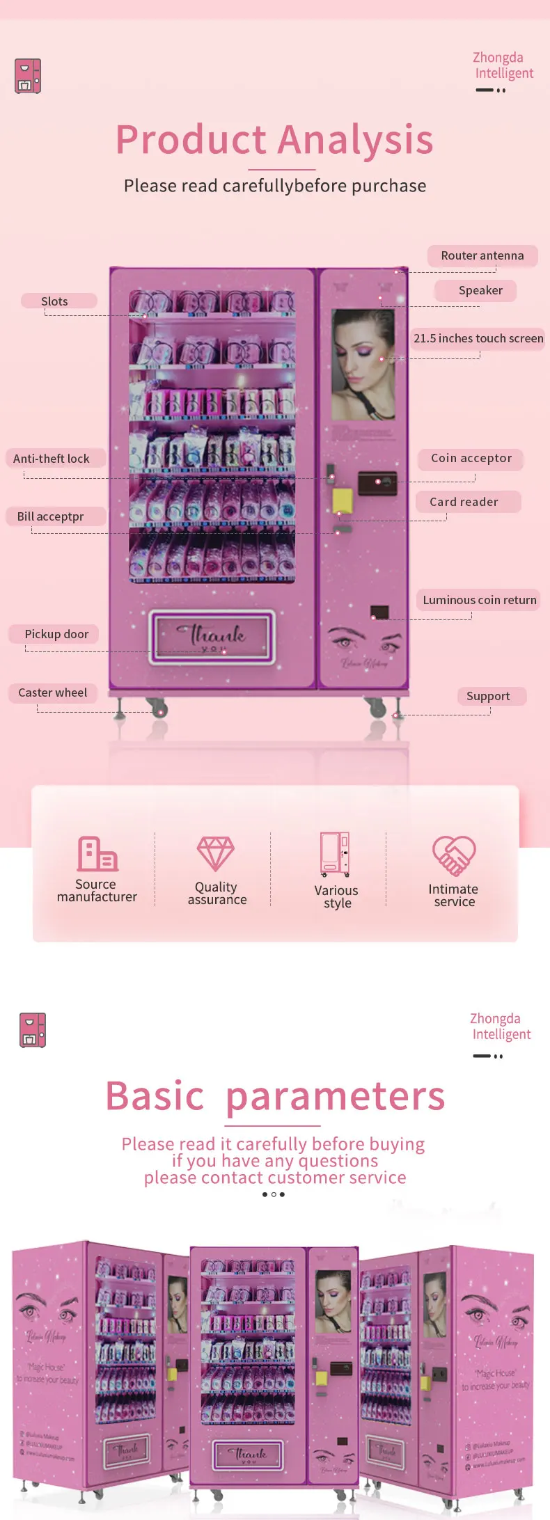 Cosmetics Design Pink Lash Vending Machine with Card Reader