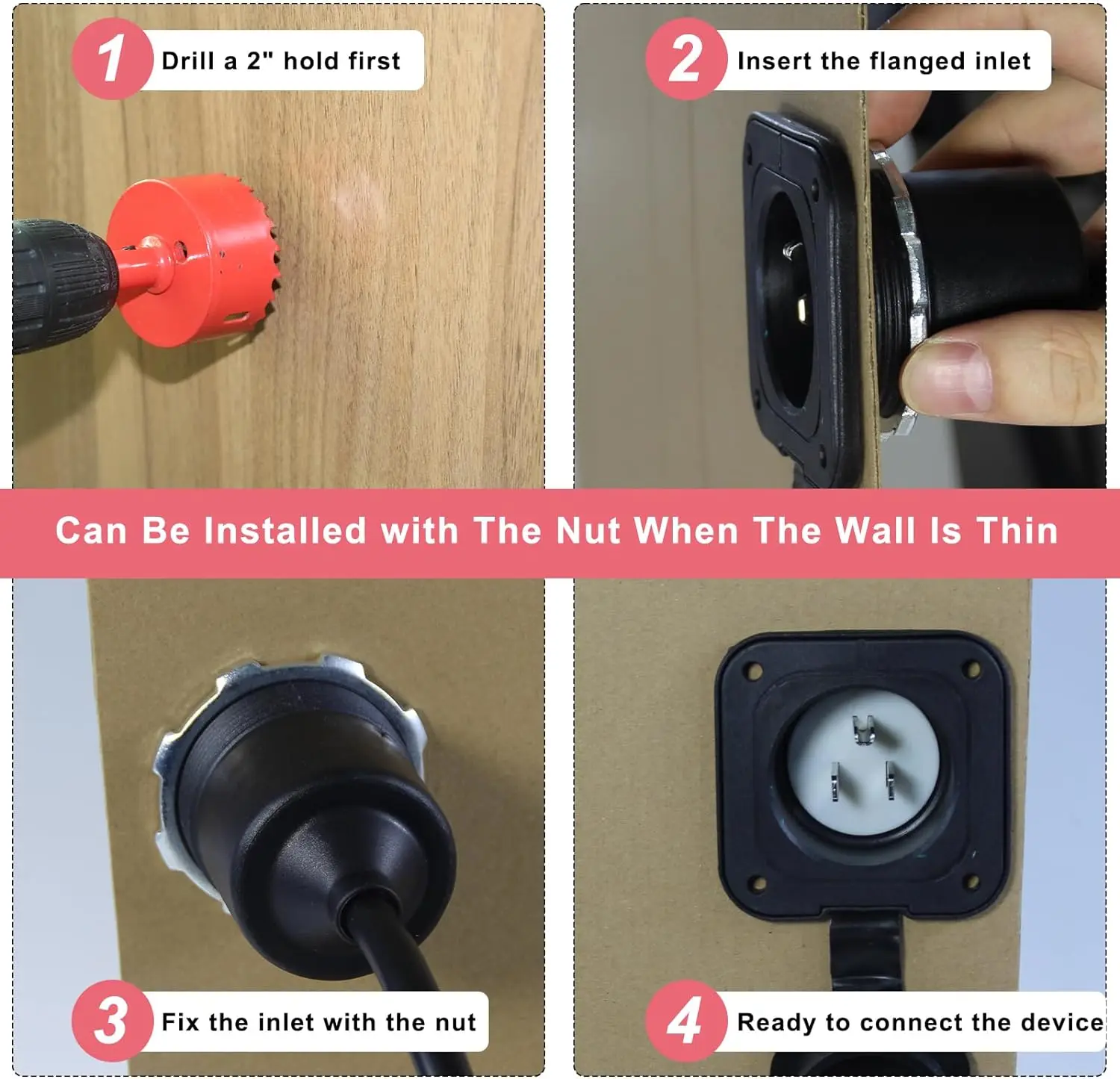 125V AC Power Inlet Port Plug Dual Integrated Extension Cord