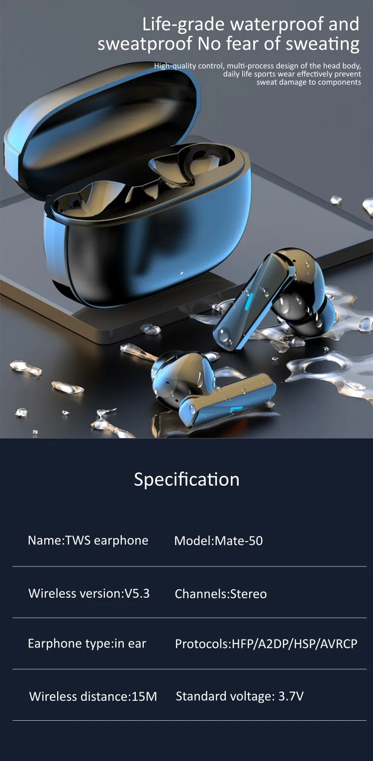 Mate 50 TWS Earphone High Quality Long Battery Life Smart Touch Control ...