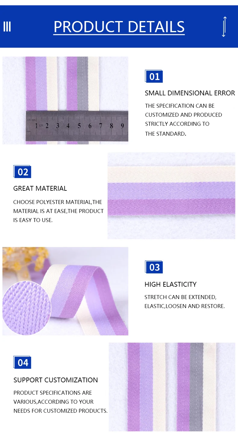 Multi Color Stitching Colors Polyester Cotton Elastic Webbing Custom ...