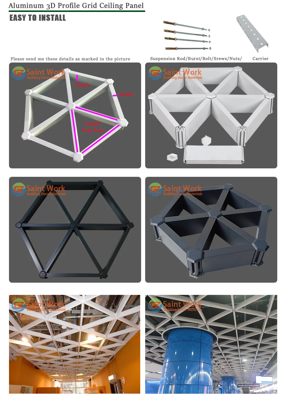 Metal 3d Profile Grid Ceiling Tiles Interior Decoration Pop False ...