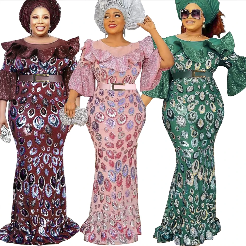 H & D African Sequins Dresses for Women Dashiki Dress Dubai Luxury ...
