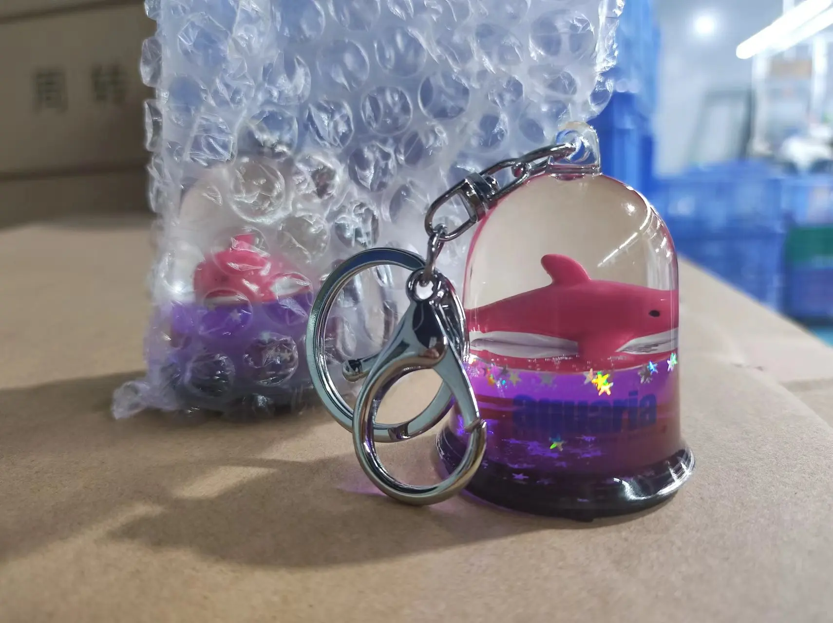 Dolphin Flotage Liquid Snow Globe Keyring Bubble Water Floaty Oil Snow ...