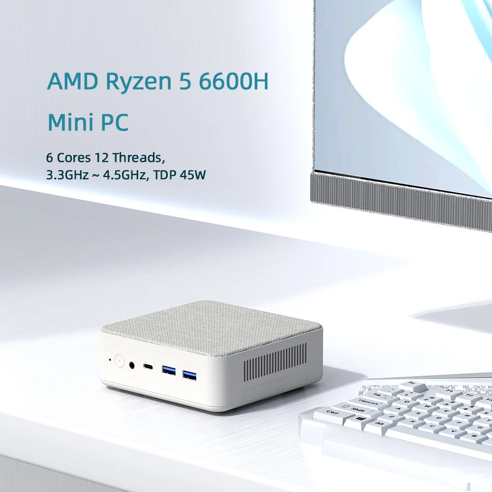 AMD Ryzen 5 6600H Mini PC 2LAN 2.5G HD-MI DP Dual Display 16G 32G DDR5 ...