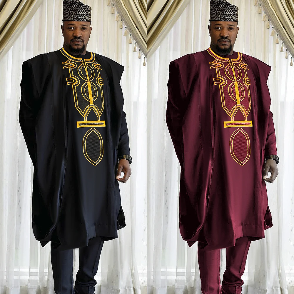 H & D African Attire for Men 3 Pieces Sets Traditional Agbada Suits for ...