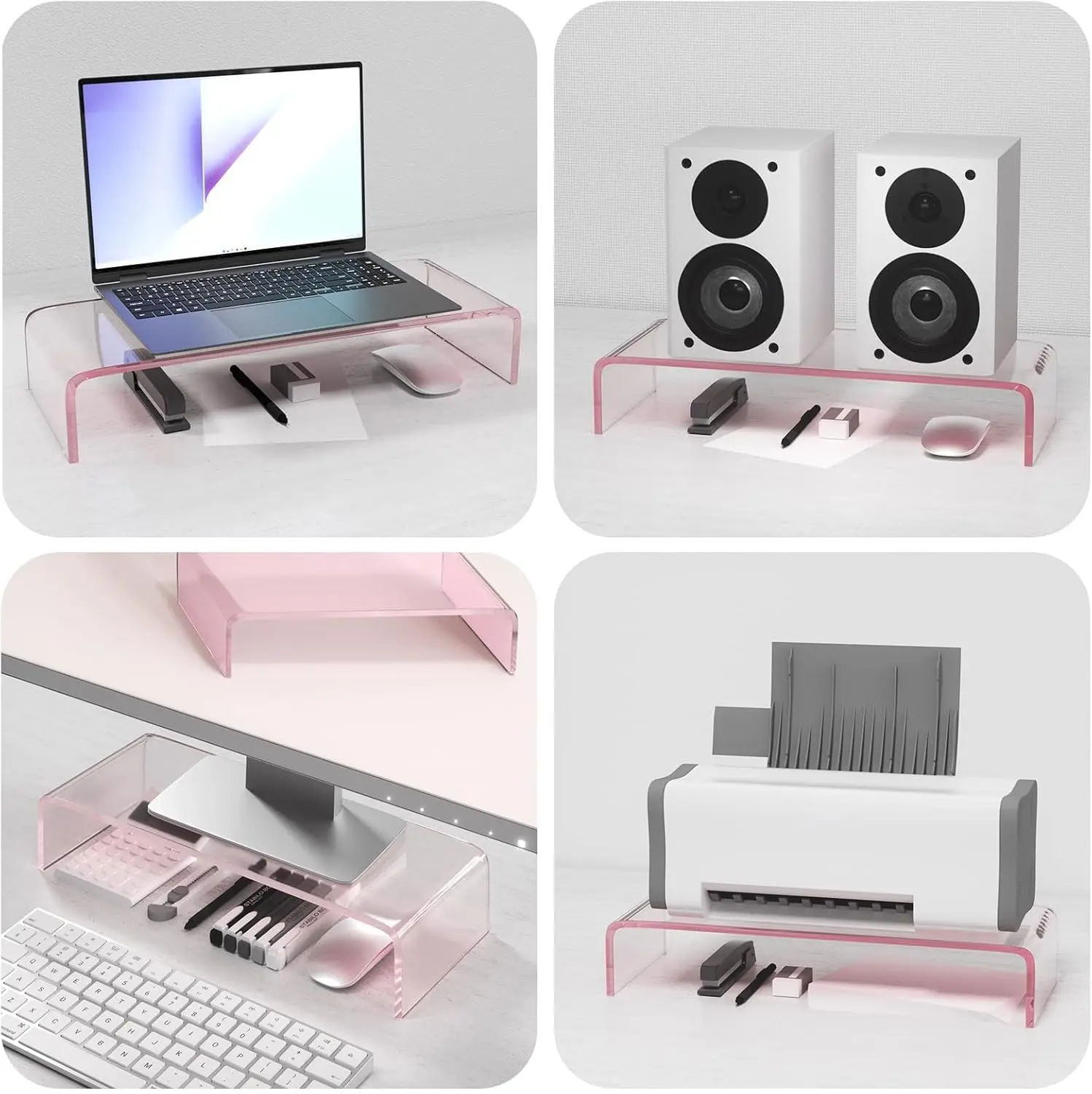 Acrylic Pink Laptop Stand Monitor Riser Clear Computer Stand Modern ...