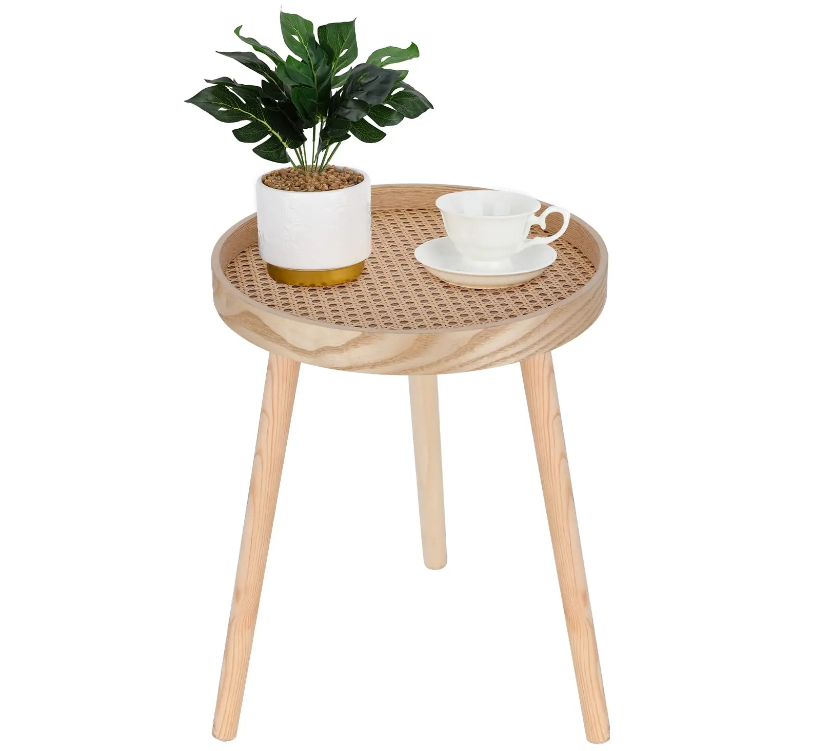 Rattan Nightstand Round End Bedside Table Accent Table Single Rattan ...