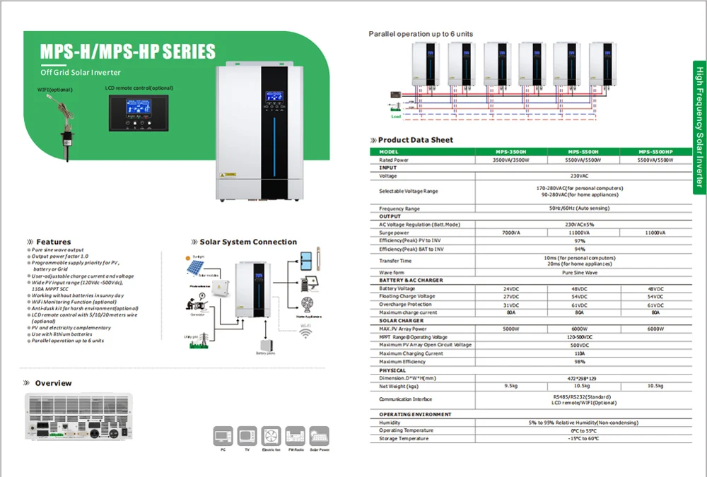 All In One 5.5kw 48v 220v Ac To Dc Pure Sine Wave Inverter Power 5.5kva ...