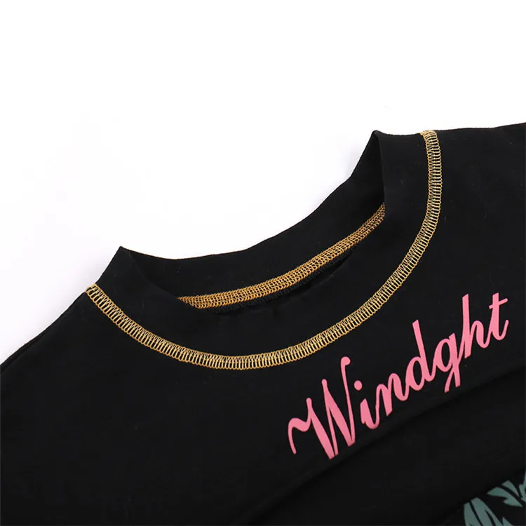 Black Garphic Print T Shirt Night Clubwear for Women 2024 Summer Short ...