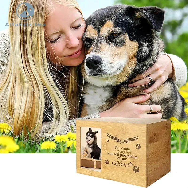 Memorial Keepsake Bamboo Dog Cat Urn With Photo Frame Pet Memorial Urn ...