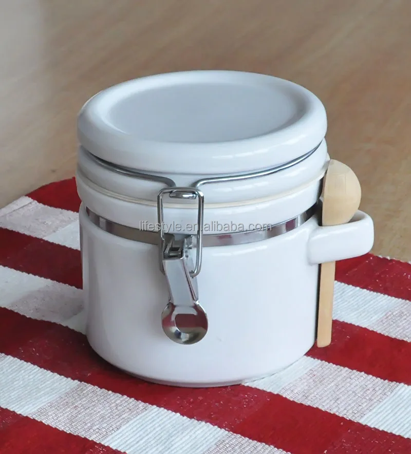 Stoneware Canister with Iron Lock, Ceramic Canister with Silicone Seal ...