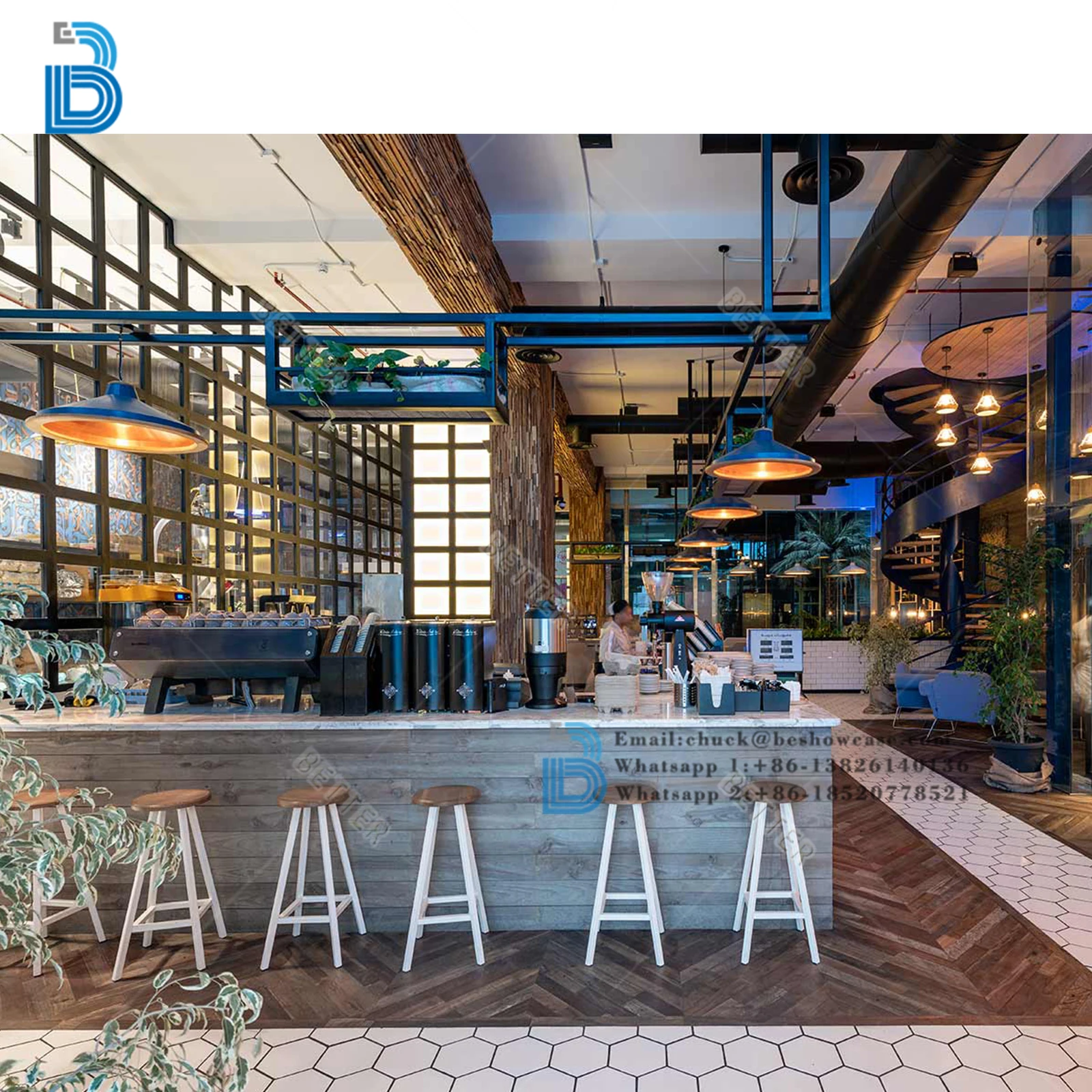 Custom Coffee Shop Interior Design Wooden Coffee Bar Counter Vintage ...